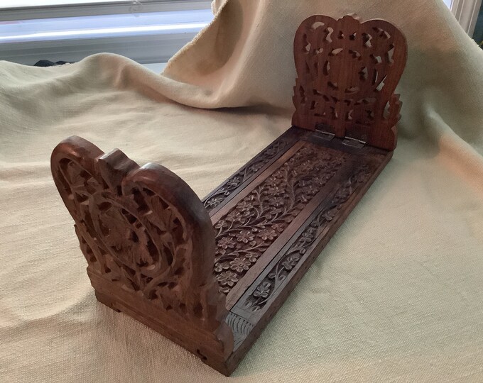 Book Stand Carved Teak India, Bookends, Slides to Expands to 31 Inches ...