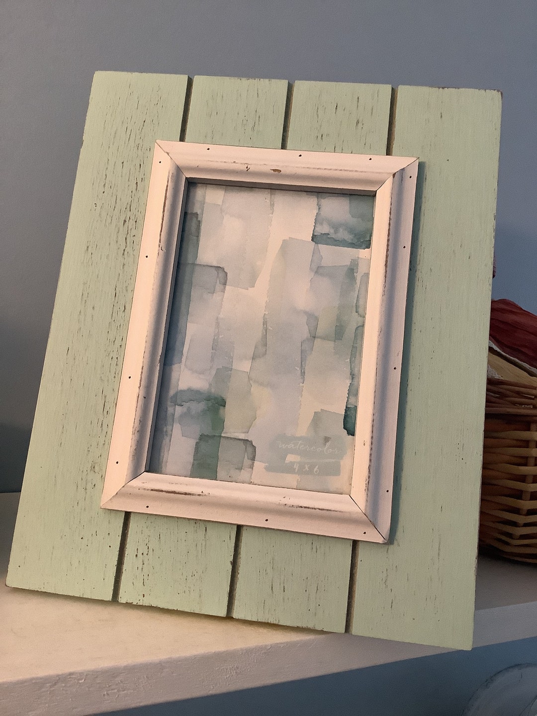 Picture Frame , Wood, Sea Foam Green, Photo-picture Opening is 3 1/2x 6 ...