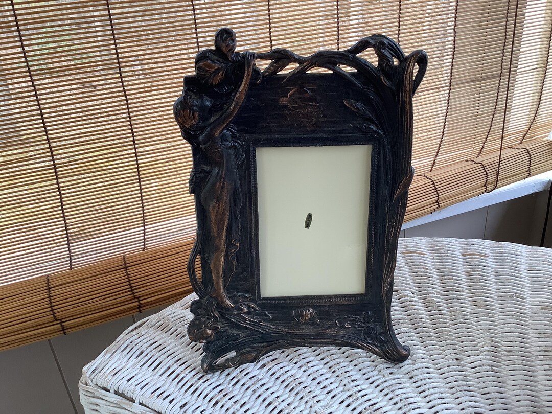 Art Nouveau Cast Iron Picture Frame, Copper Plated, Beautiful Lady, 4x6 ...