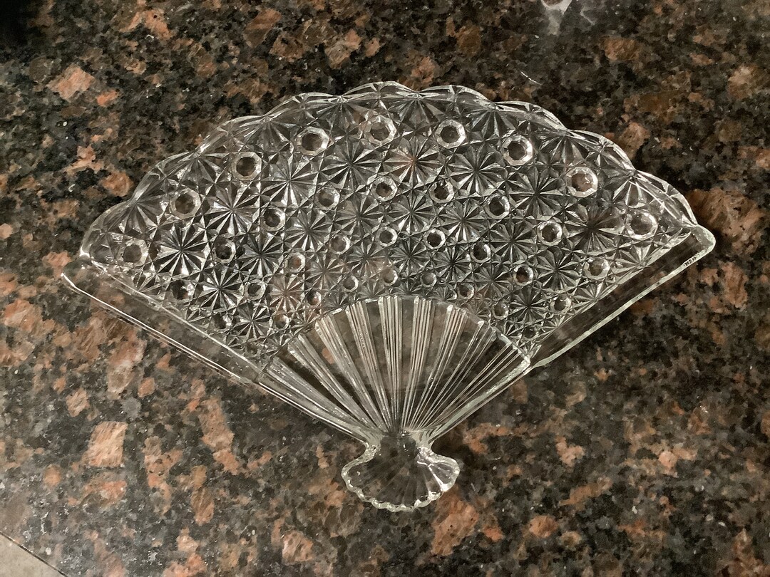 Fenton Daisy and Button Fan Shaped Plate, Tray, Trinket Dish Cut Glass ...