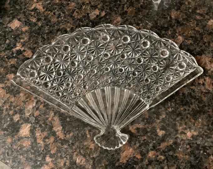 Fenton Daisy and Button Fan Shaped Plate, Tray, Trinket Dish Cut Glass ...