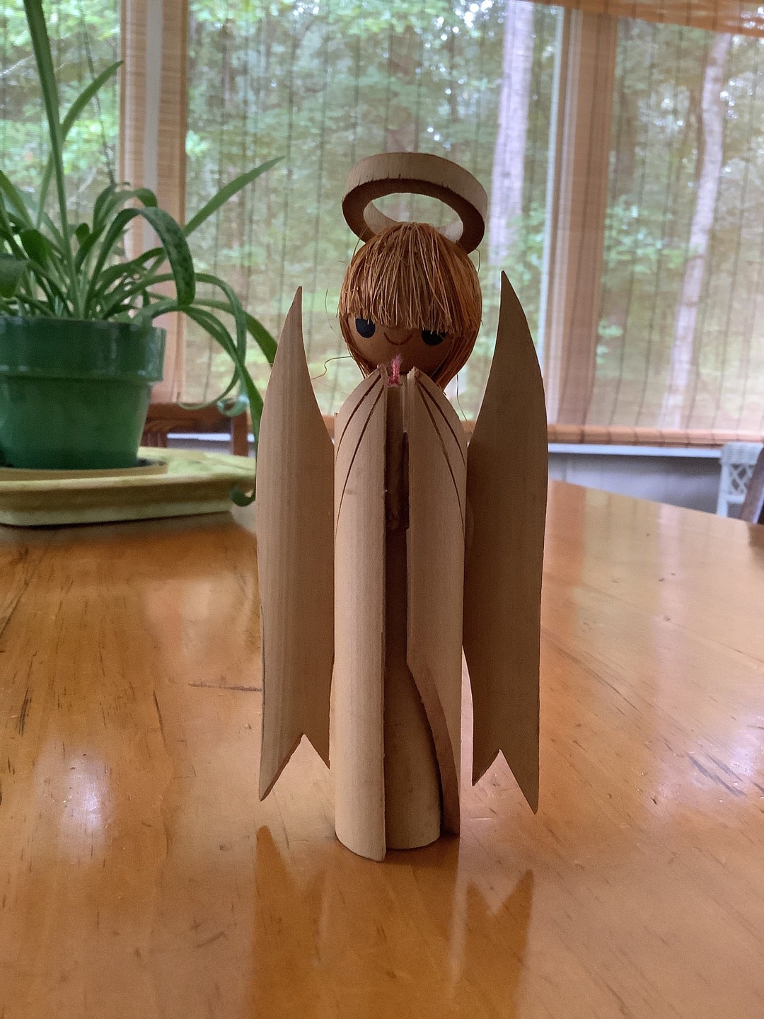 Bamboo Angel Figurine, 6 Inch Tall, Red Hair, Bamboo Folk Art Angel ...