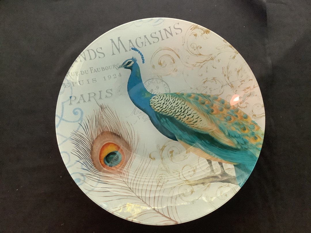 Peacock Glass Bowl, Prima Design, 12 Inch, Peacock Decor - Etsy