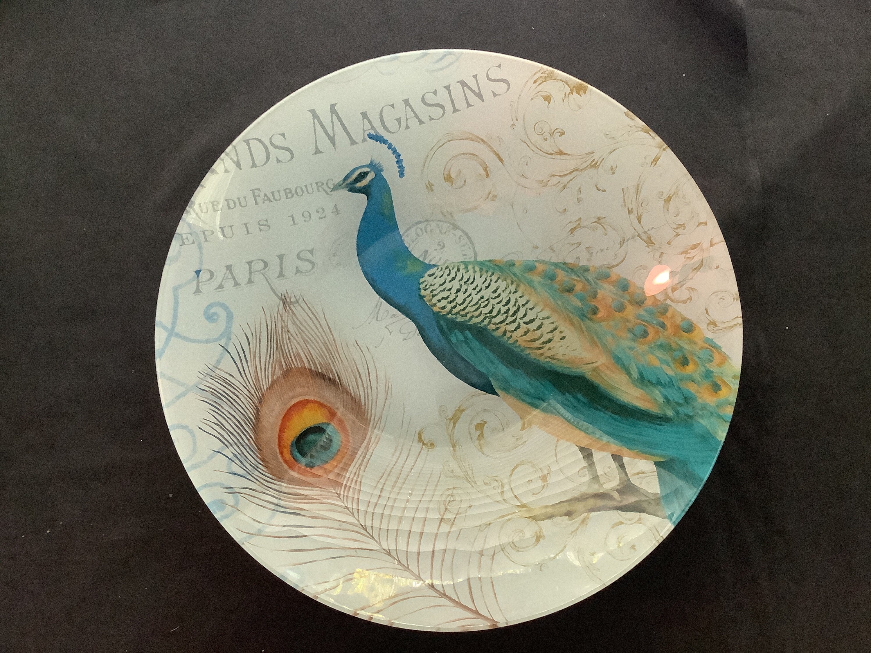 Peacock Glass Bowl, Prima Design, 12 Inch, Peacock Decor - Etsy