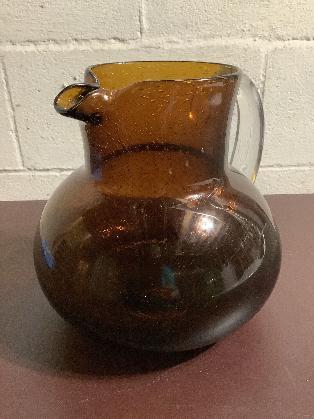Brown Glass, Blown Glass Pitcher Over 2 Qts and Weighs 4.5 Lbs, Dark ...
