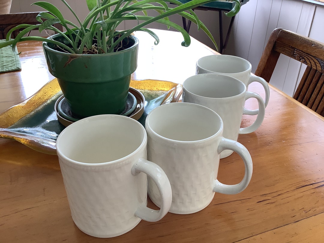 Oneida Wicker Mugs, White, 12 Ounce 4 Inch Tall, Large Handles, Set of ...