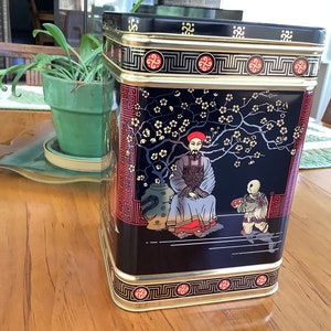Asian Style Hinged Tin Made in England, 8 1/2 Inch Tall, Asian Art Tin ...