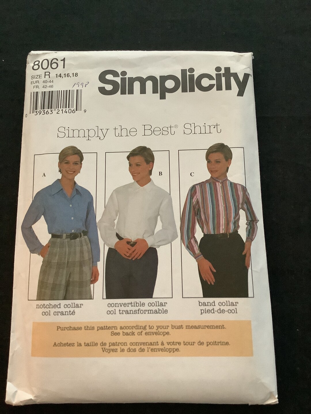 Simplicity Pattern 8061, Size R 14-18, Ladies Collared Shirt, “simply ...
