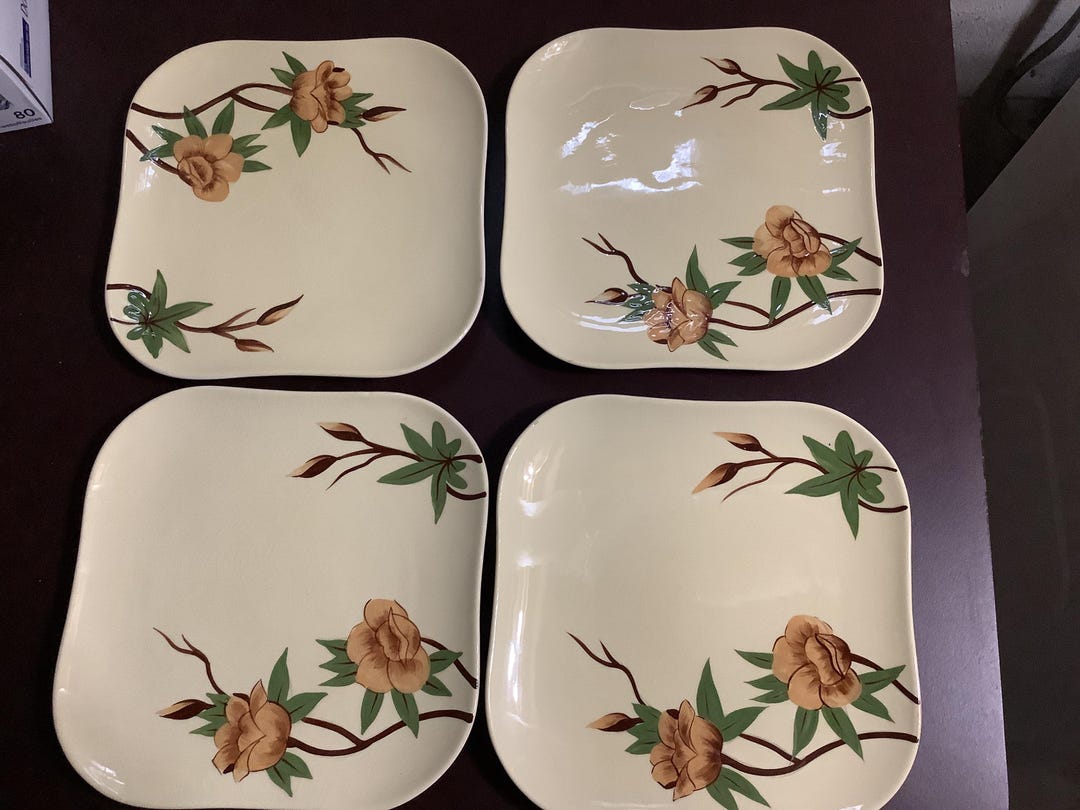Vintage Weil Ware Plates: California Pottery, Yellow Rose Design, Set ...