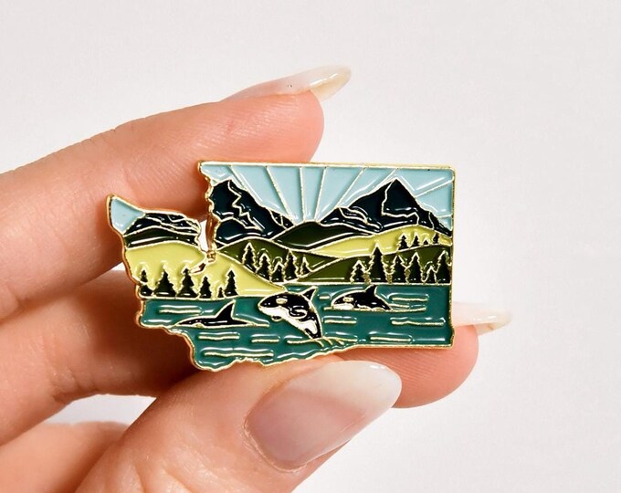 Washington Enamel Pin | Gold Soft Enamel Pin | Illustrated United State ...