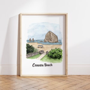 Cannon Beach Print | Watercolor Illustration Art Print | Oregon Coast ...