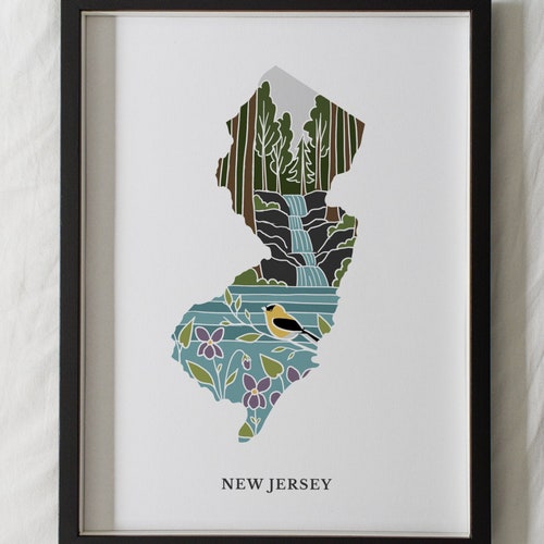 New Jersey Art Print State Wall Art 5x7 8x10 11x14 | Etsy