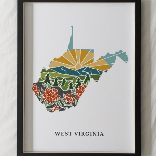 West Virginia Physical Art Print State Wall Art 5x7 8x10 - Etsy
