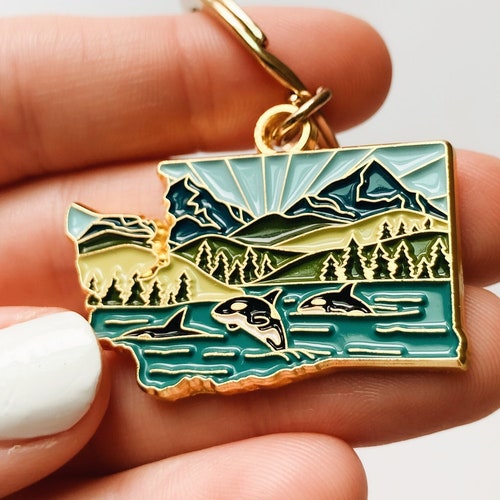 Washington Soft Enamel Keychain Washington Outline Key Ring - Etsy