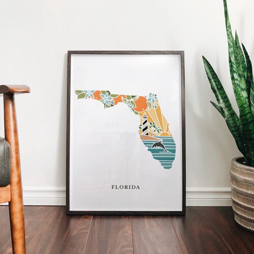 Florida State Print Florida Poster Florida Illustration - Etsy