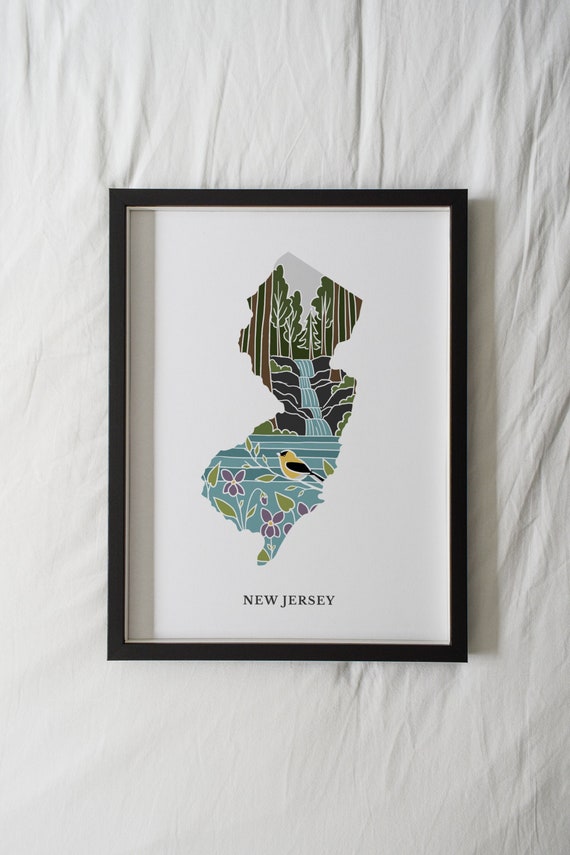 New Jersey Art Print State Wall Art 5x7 8x10 11x14 | Etsy