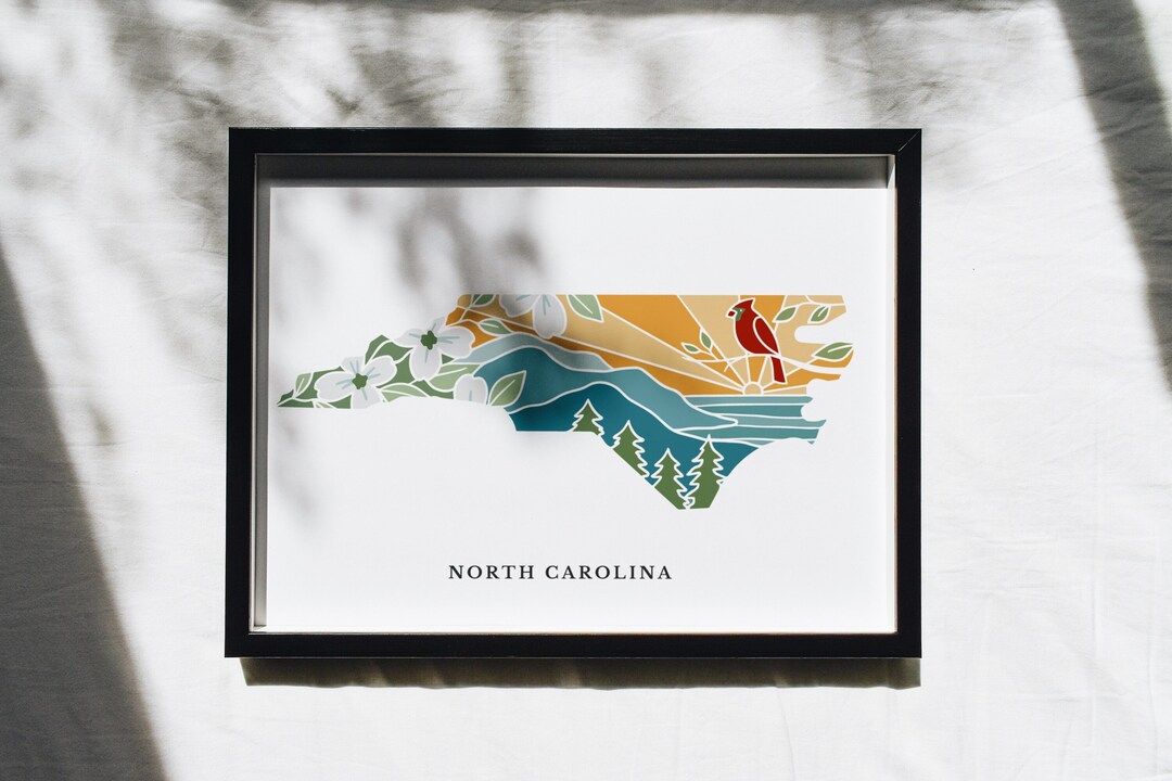 North Carolina Physical Art Print | United States Wall Art | 5x7, 8x10 ...