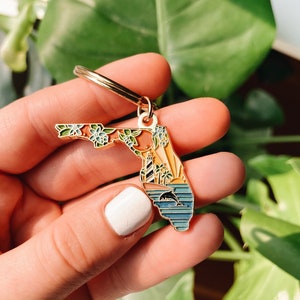 Florida Gold Enamel Keychain Florida Outline Key Ring Soft Enamel ...