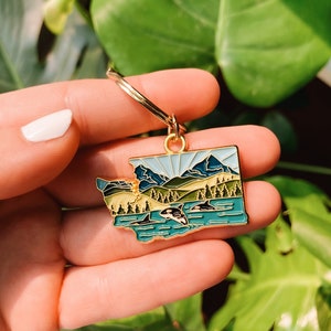 Washington Soft Enamel Keychain | Washington Outline Key Ring ...