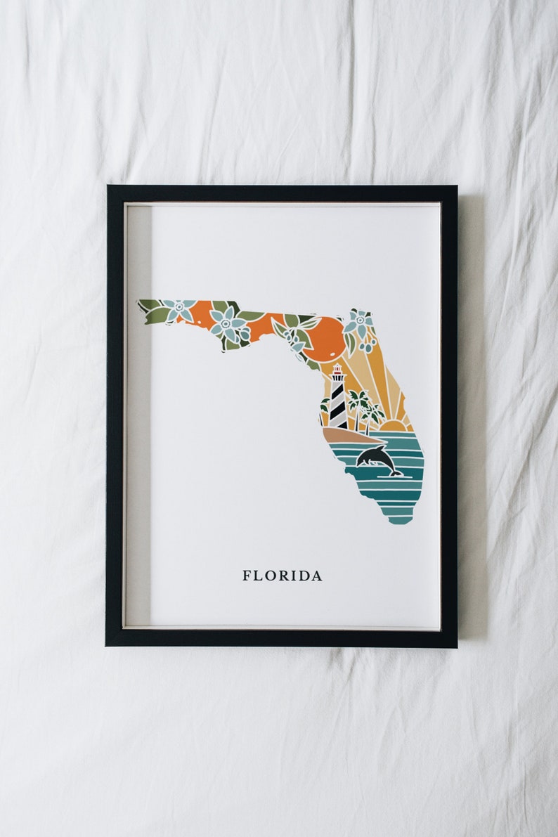 Florida Art Print State Wall Art 5x7 8x10 11x14 16x20 - Etsy