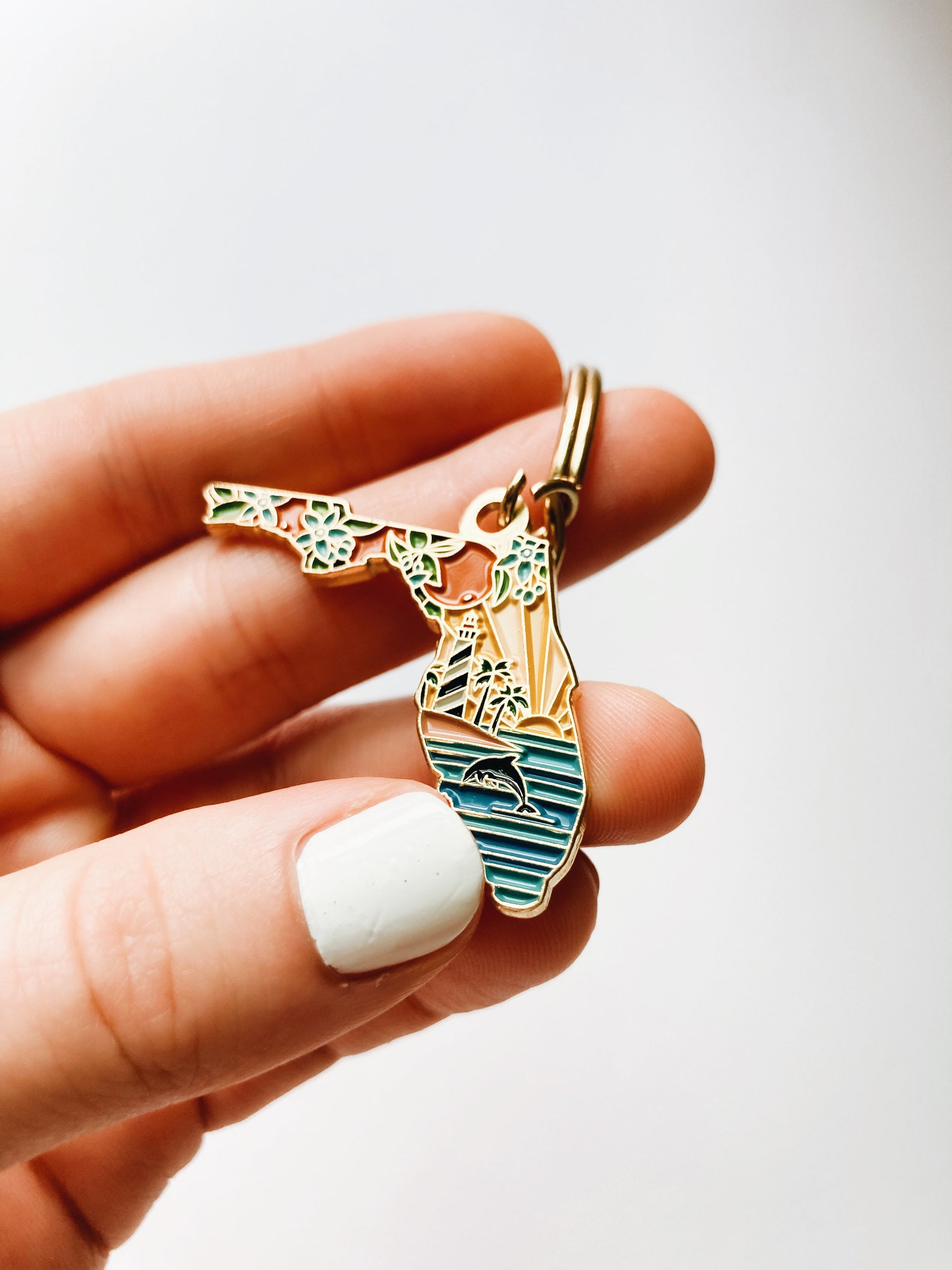 Florida Gold Enamel Keychain Florida Outline Key Ring Soft | Etsy