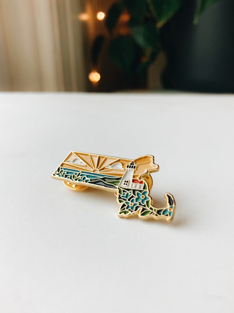 Massachusetts Enamel Pin Gold Soft Enamel Pin Illustrated - Etsy