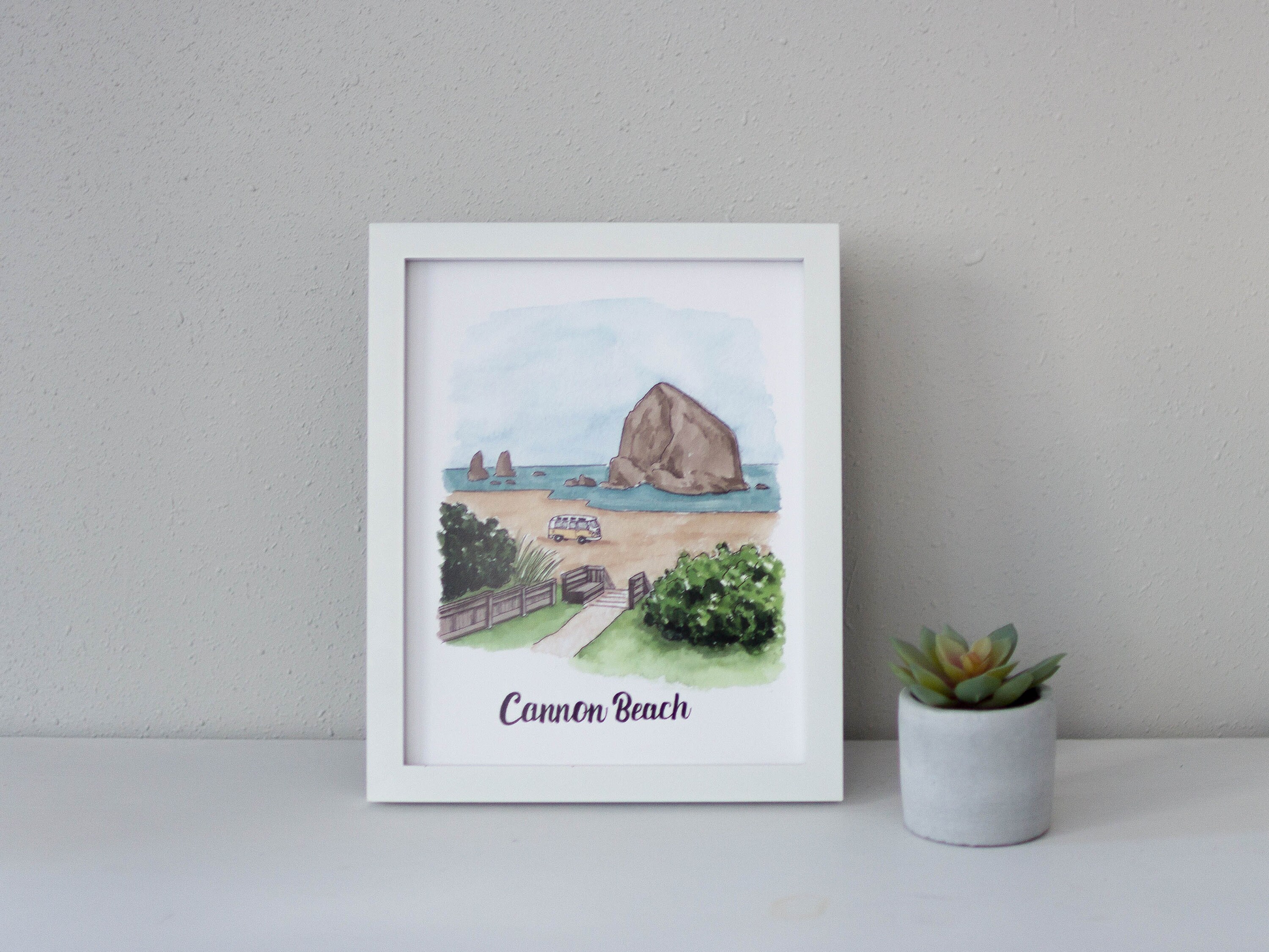 Cannon Beach Print Watercolor Illustration Art Print | Etsy
