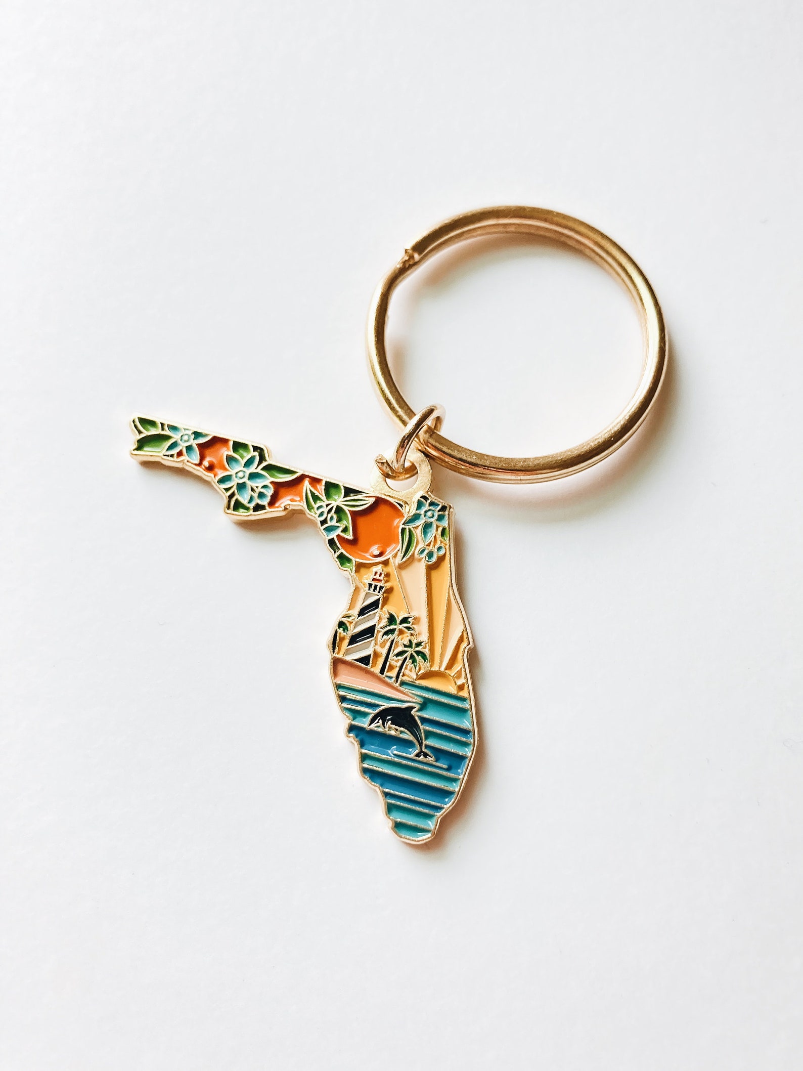 Florida Gold Enamel Keychain Florida Outline Key Ring Soft | Etsy