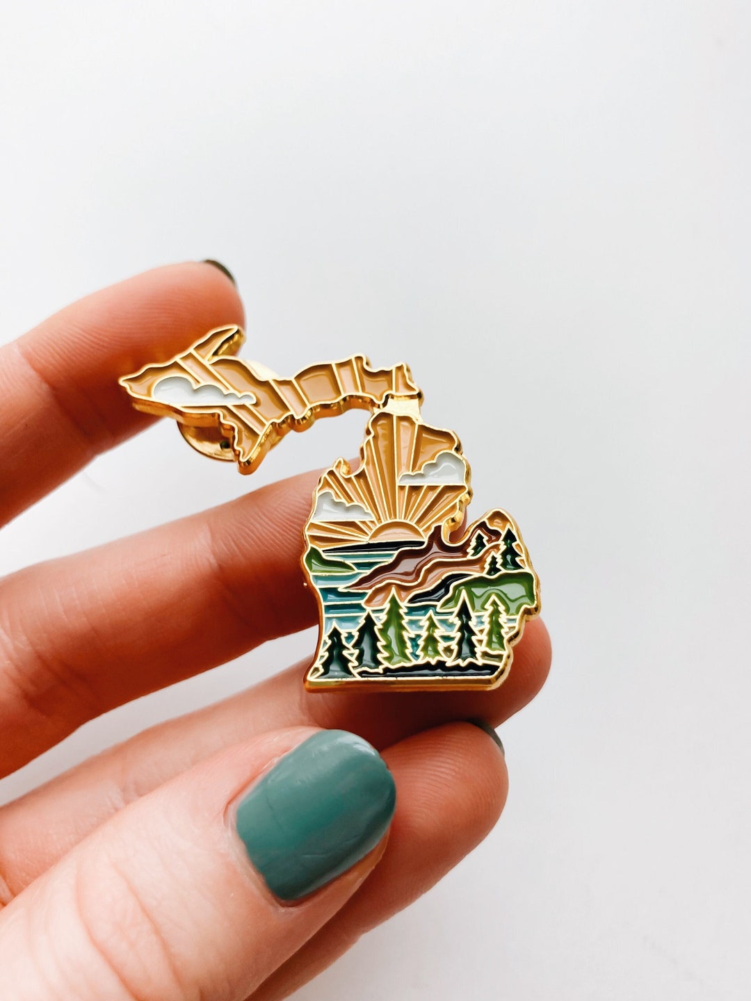 Michigan Enamel Pin | Gold Soft Enamel Pin | Illustrated United State ...