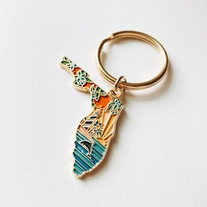 Florida Gold Enamel Keychain | Florida Outline Key Ring | Soft Enamel ...