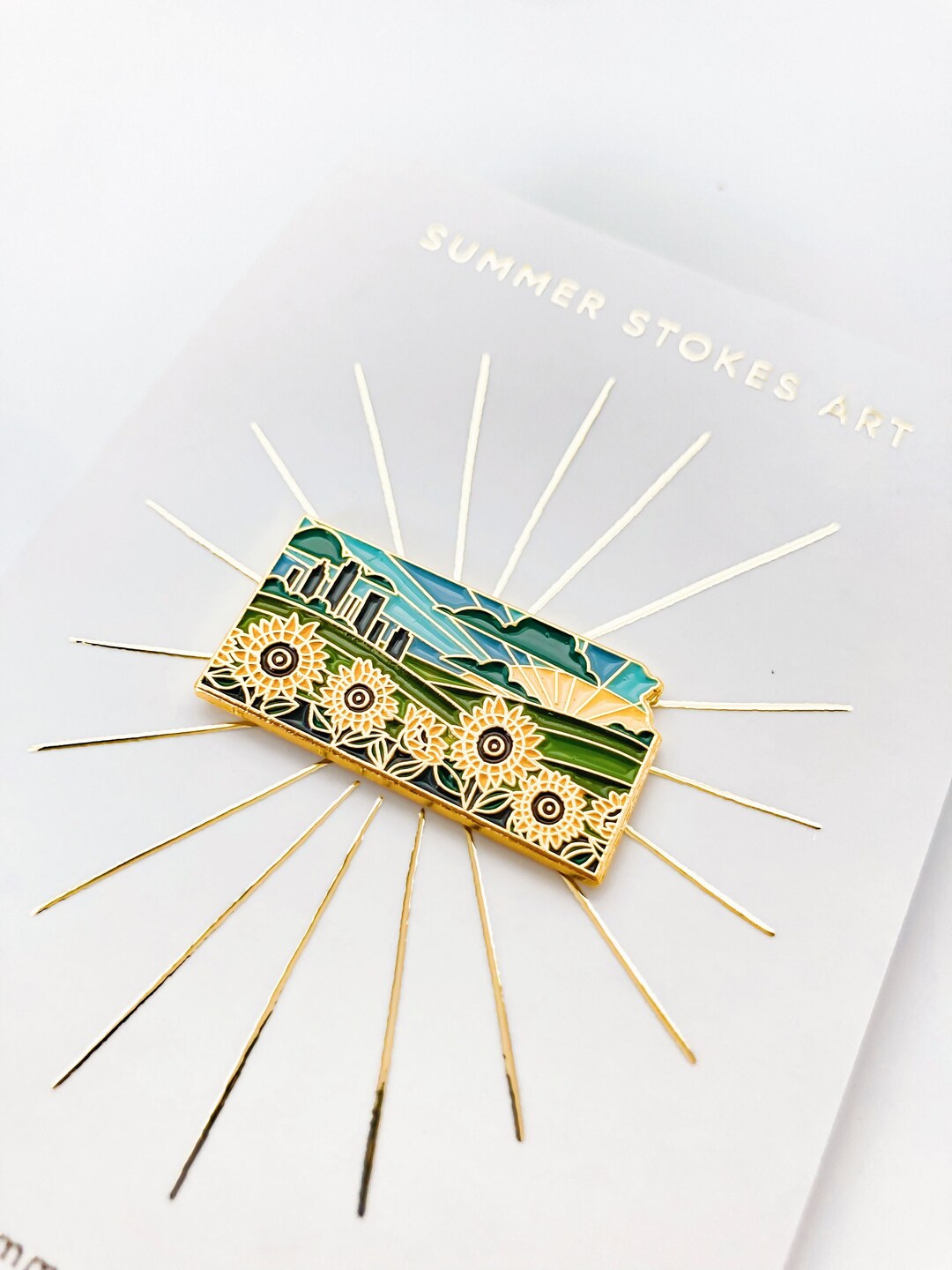 Gold Kansas Sunflower Enamel Pin Kansas Outline Pin - Etsy