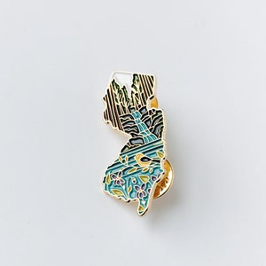 New Jersey Enamel Pin | Gold Soft Enamel Pin | Illustrated United State ...