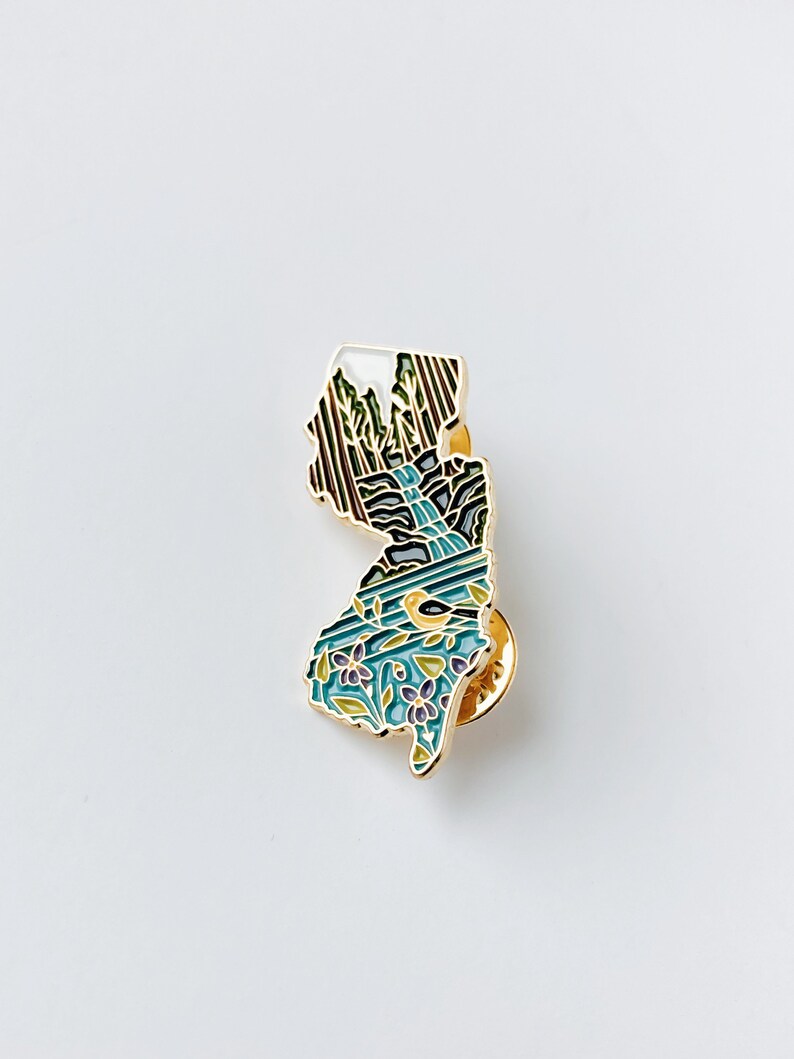 New Jersey Enamel Pin Gold Soft Enamel Pin Illustrated - Etsy