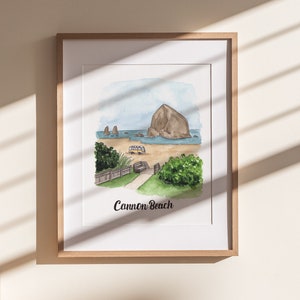 Cannon Beach Print | Watercolor Illustration Art Print | Oregon Coast ...
