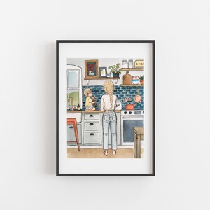 Kitchen Print | Watercolor Illustration | Mother & Son Art | Cooking ...