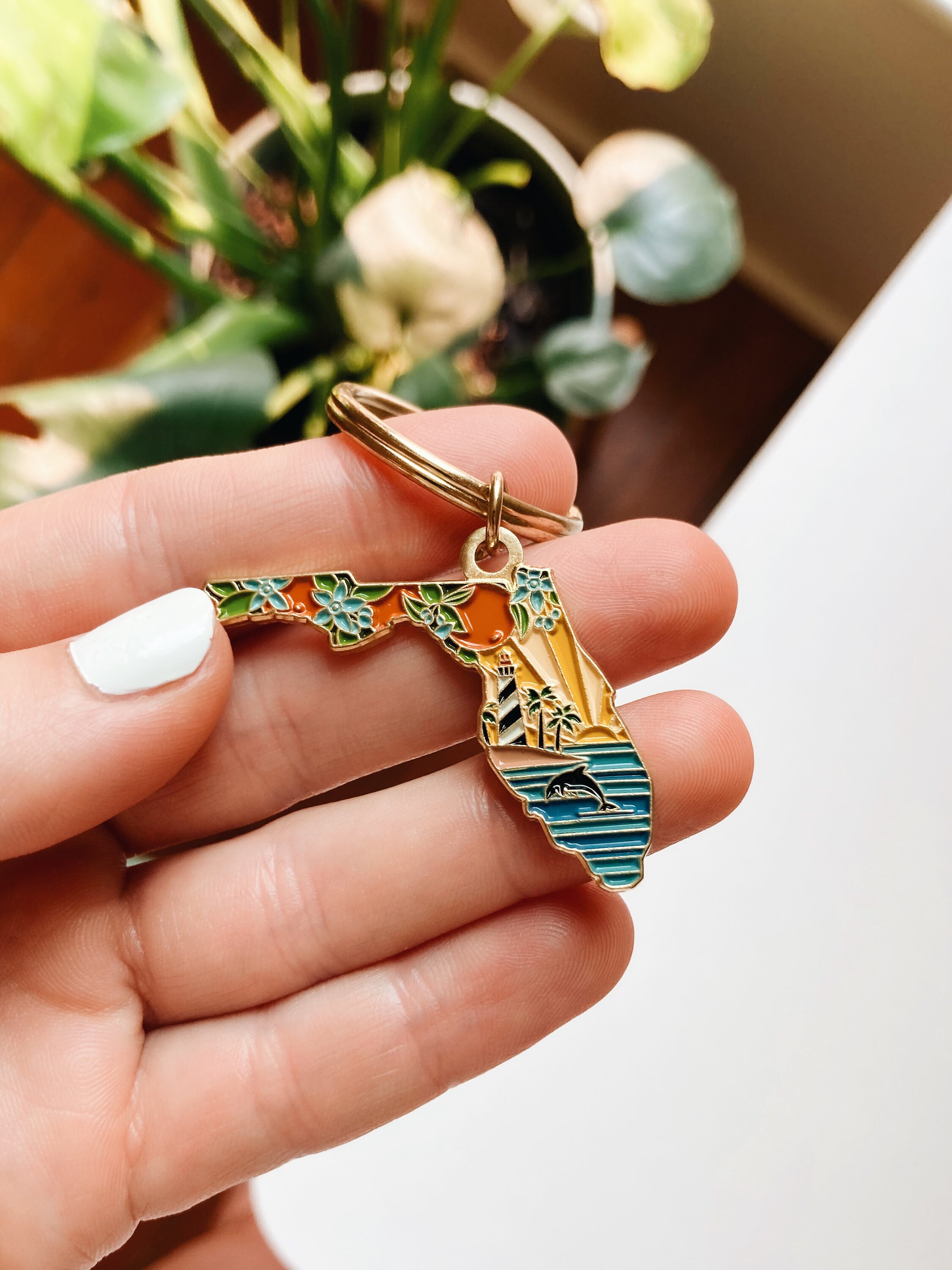 Florida Gold Enamel Keychain Florida Outline Key Ring Soft - Etsy