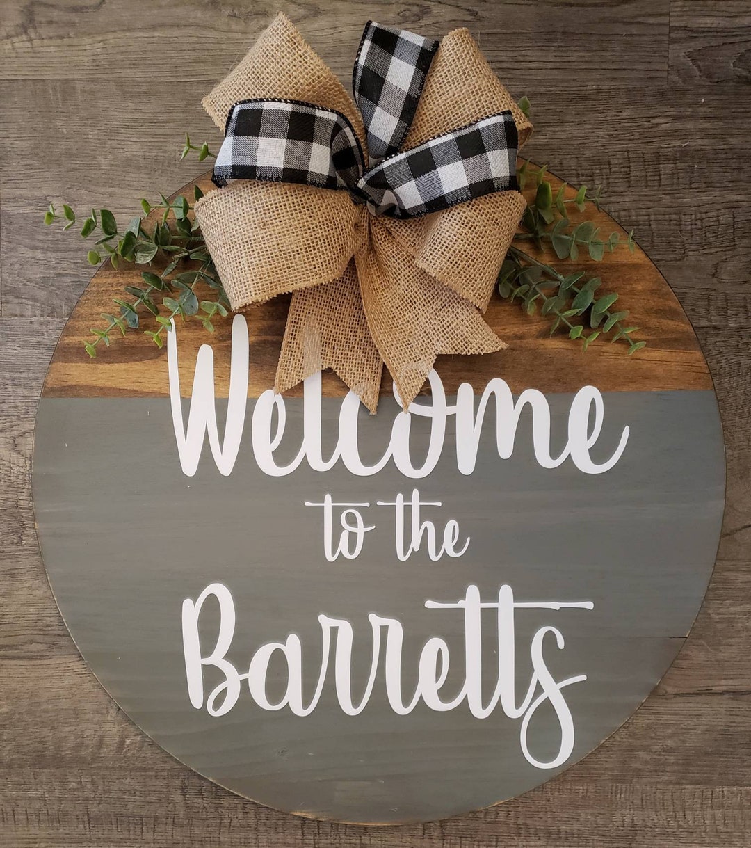 Personalized Welcome Round Wood Sign, Farmhouse Door Hanger - Etsy