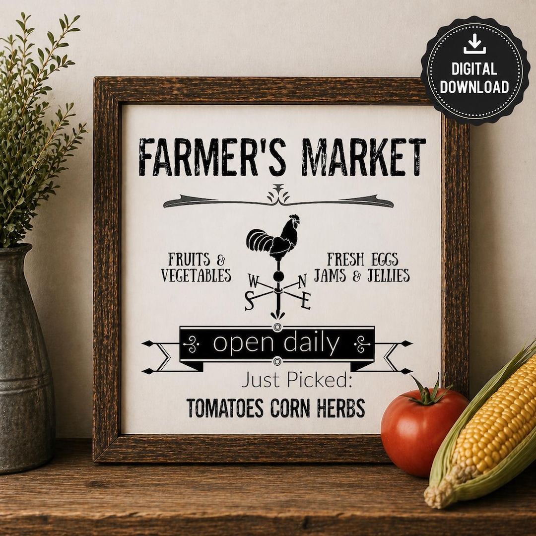 Farmers Market Sign | Farmhouse Kitchen Rustic Decor (digital Download ...
