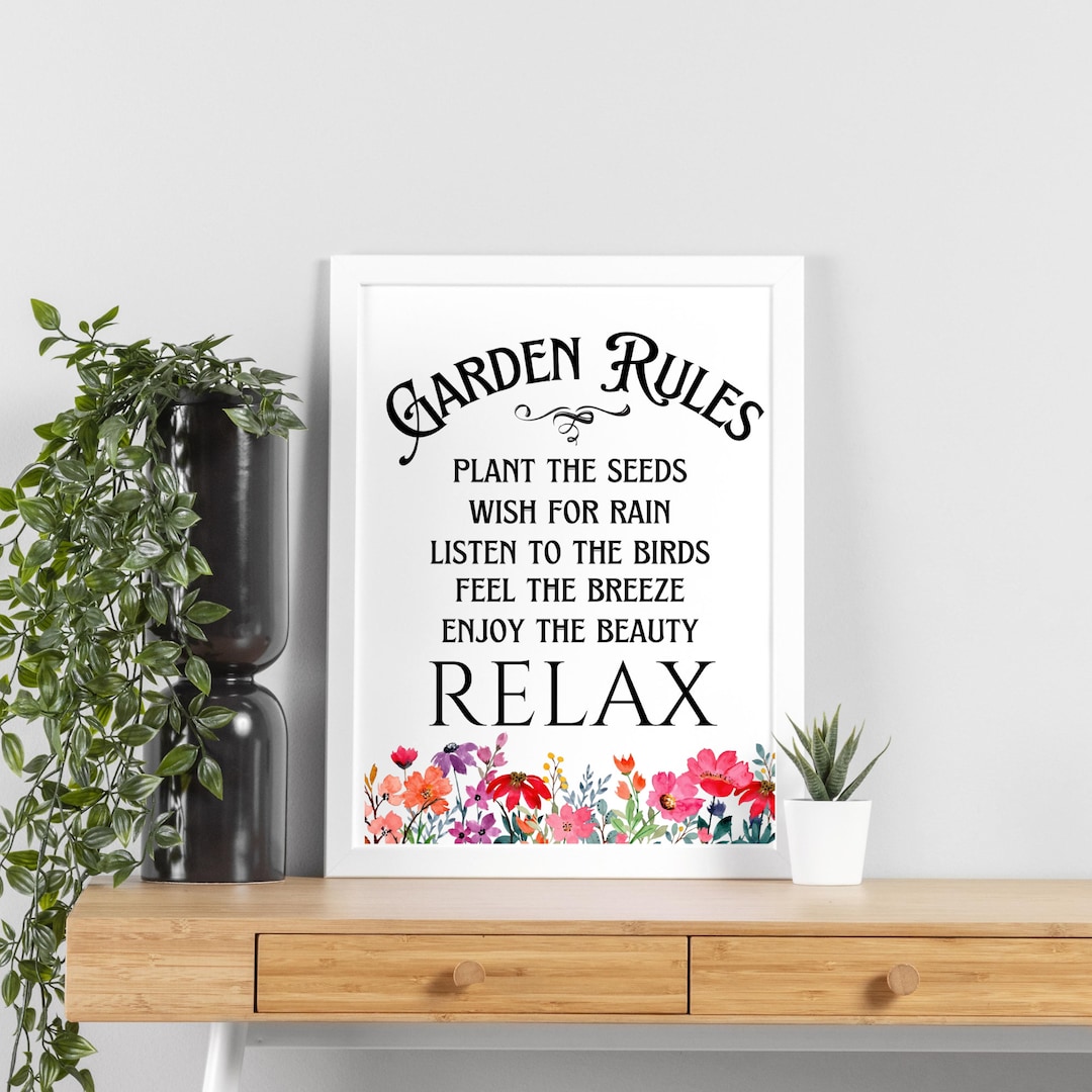Garden Rules Instant PNG JPEG Digital Download Printable Art Downloadable Graphics Wall Quote ...
