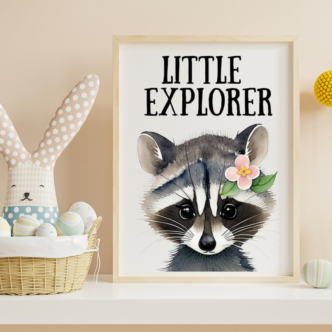 Watercolor Raccoon Nursery Print | Little Explorer Woodland Animal ...
