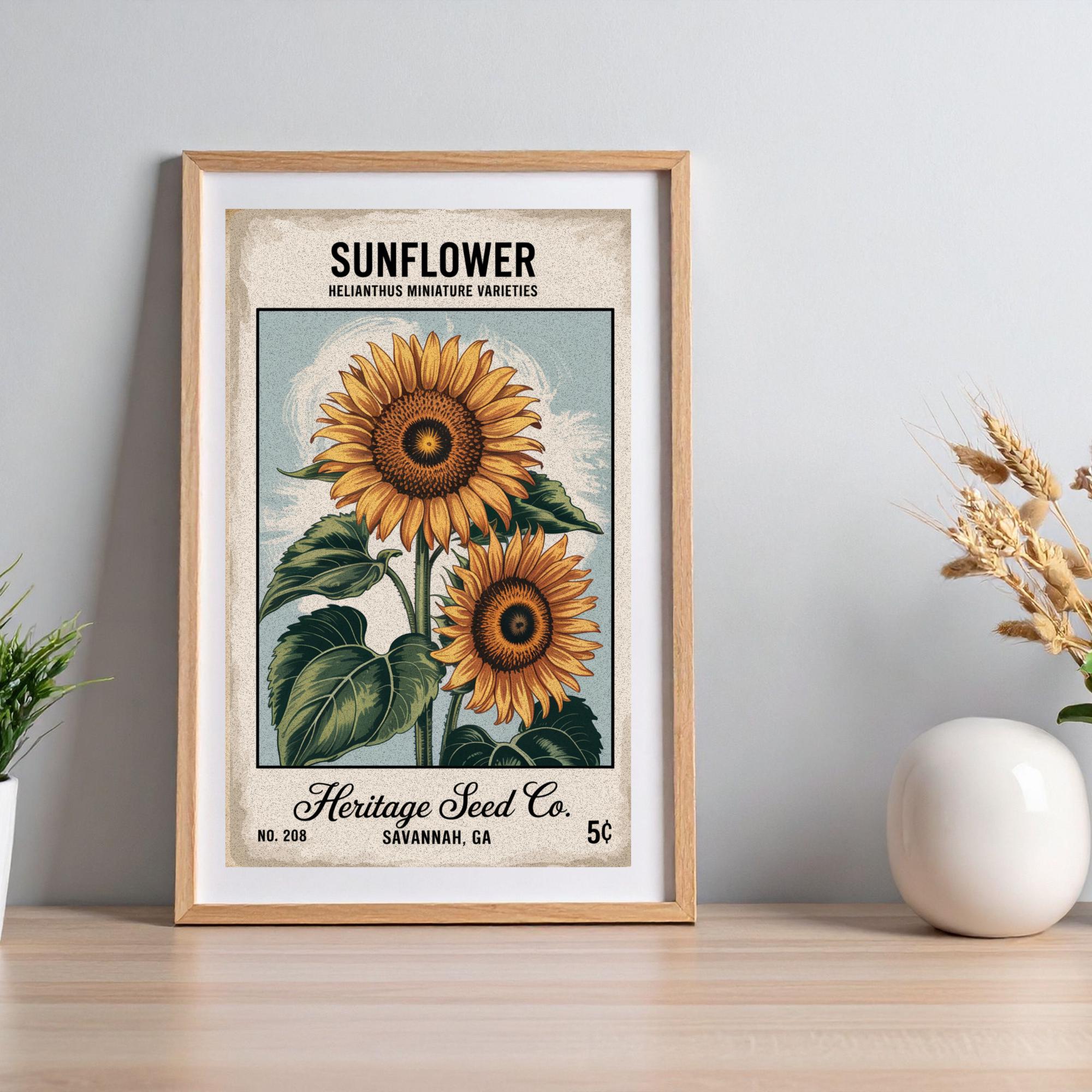Vintage Sunflower Seed Packet Art Print | Retro Botanical (digital ...