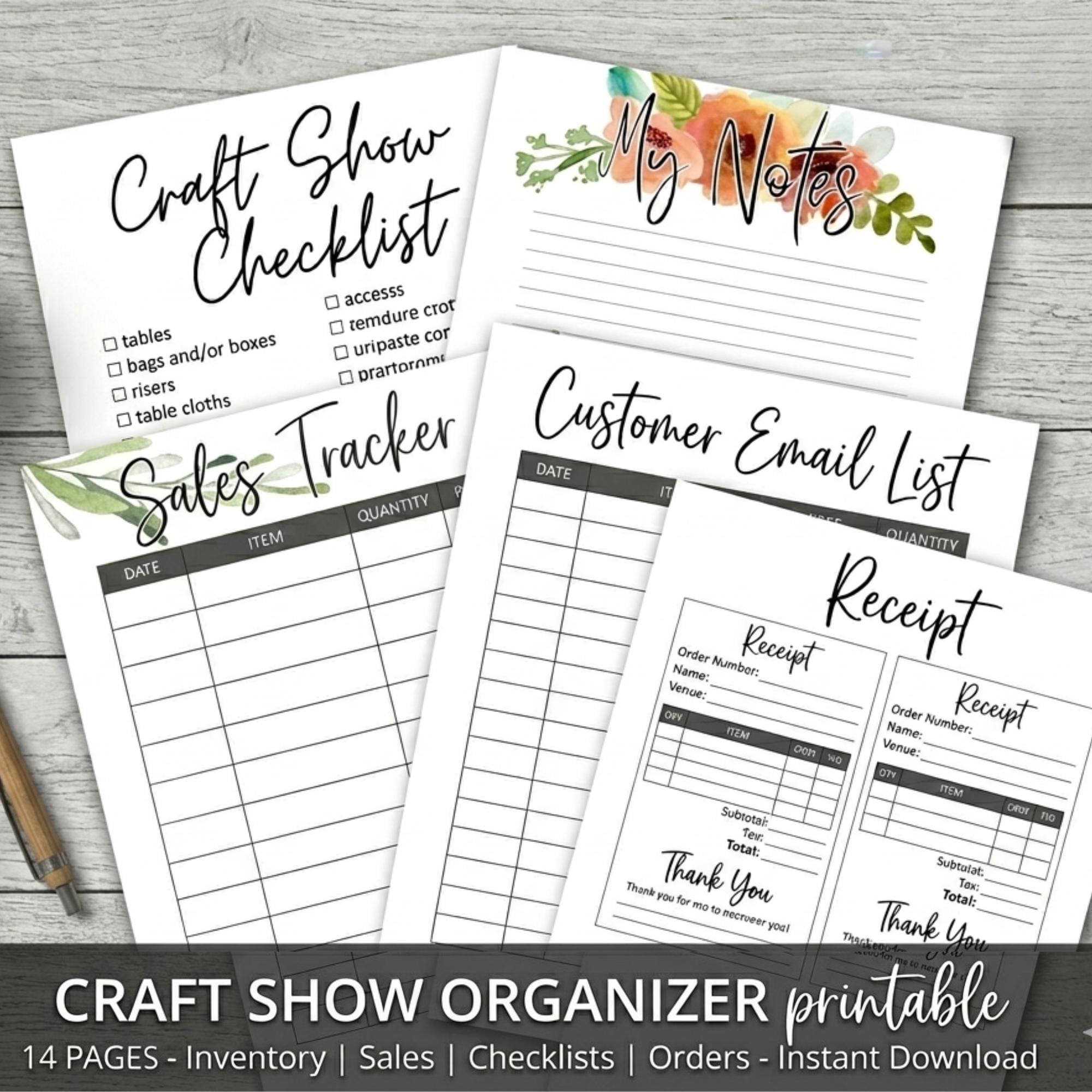 Craft Show Organizer Printable | Vendor Sales Tracker & Checklist ...