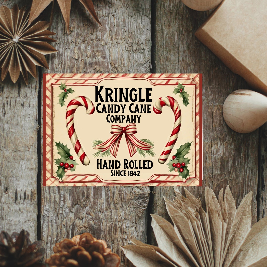 Vintage Candy Cane Card: Printable Christmas Instant Digital Download ...