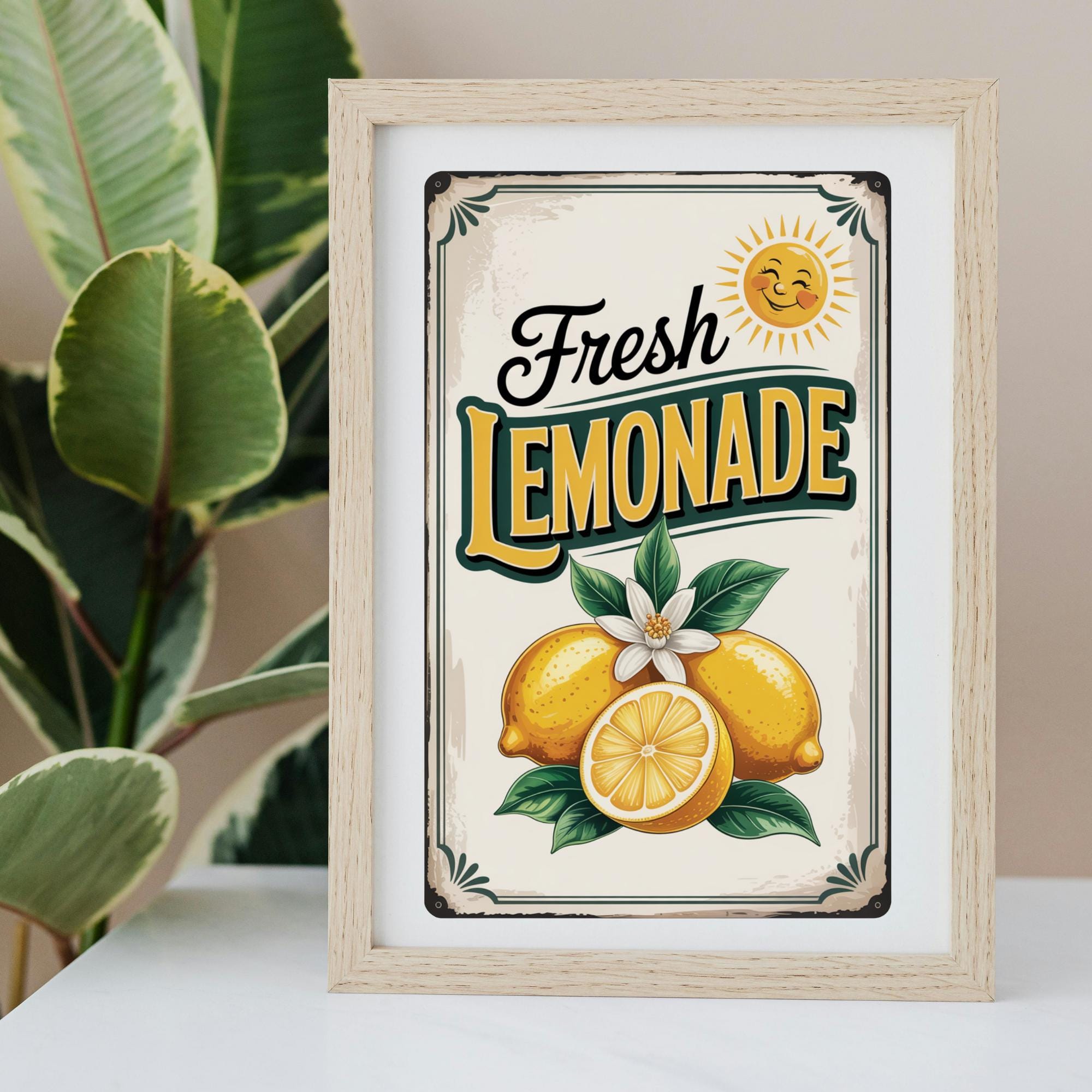 Fresh Lemonade Sign Printable | Vintage Summer Kitchen Art PNG JPEG ...