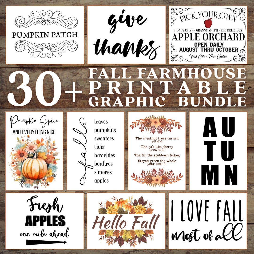30+ Fall Farmhouse Printable Graphic Bundle: Multi-art Set - Instant ...
