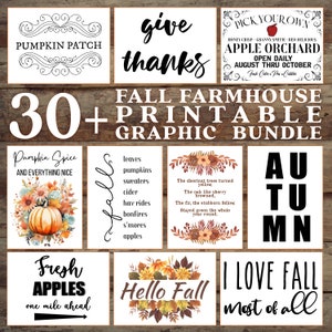 30+ Fall Farmhouse Printable Bundle | Autumn Wall Quotes PNG | Rustic ...
