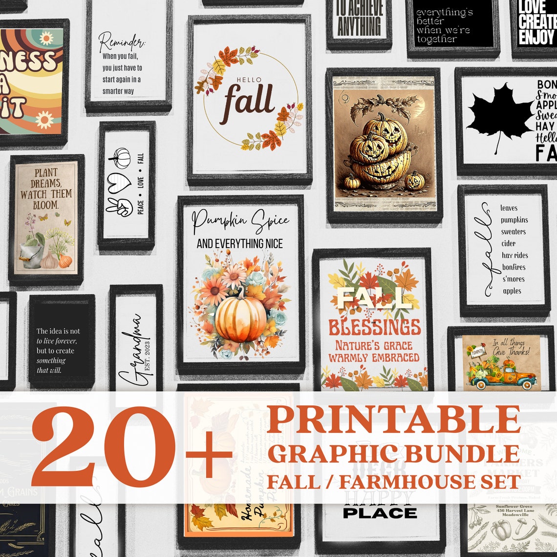 Fall Farmhouse Printable Bundle | Celebrate Autumn’s Bounty PNG JPEG ...