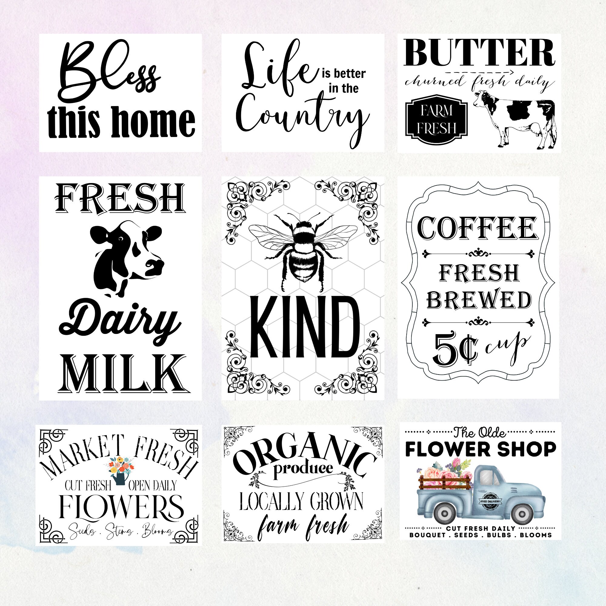 Farmhouse Wall Art Bundle | Rustic Vintage Printable Graphics Set ...