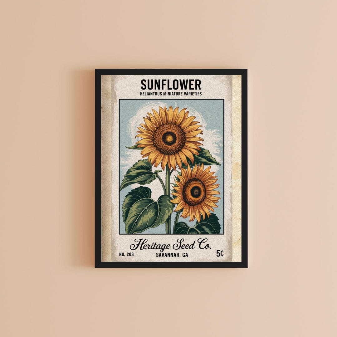 Vintage Sunflower Seed Packet Art Print | Retro Botanical (digital ...