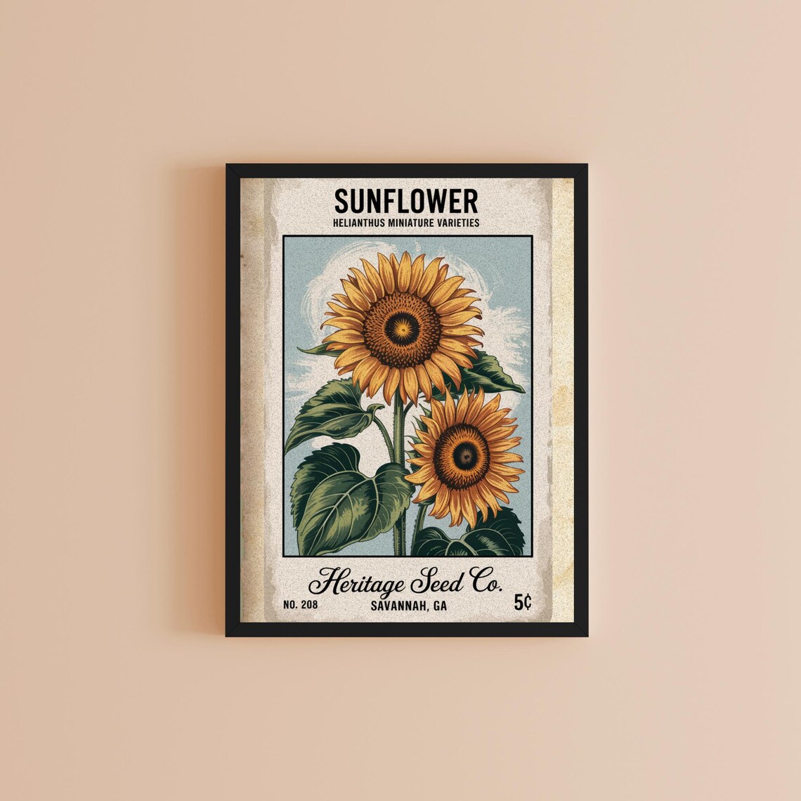 Vintage Sunflower Seed Packet Art Print | Retro Botanical (digital ...